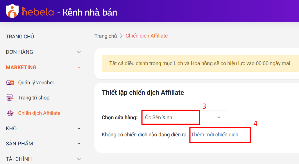 Hướng dẫn nhà bán tạo chiến dịch Affiliate