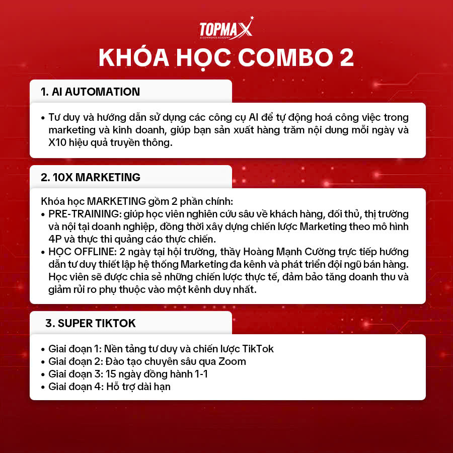 Combo 2: Khóa Học 10X AI Automation, 10X Marketing System, Super Tiktok